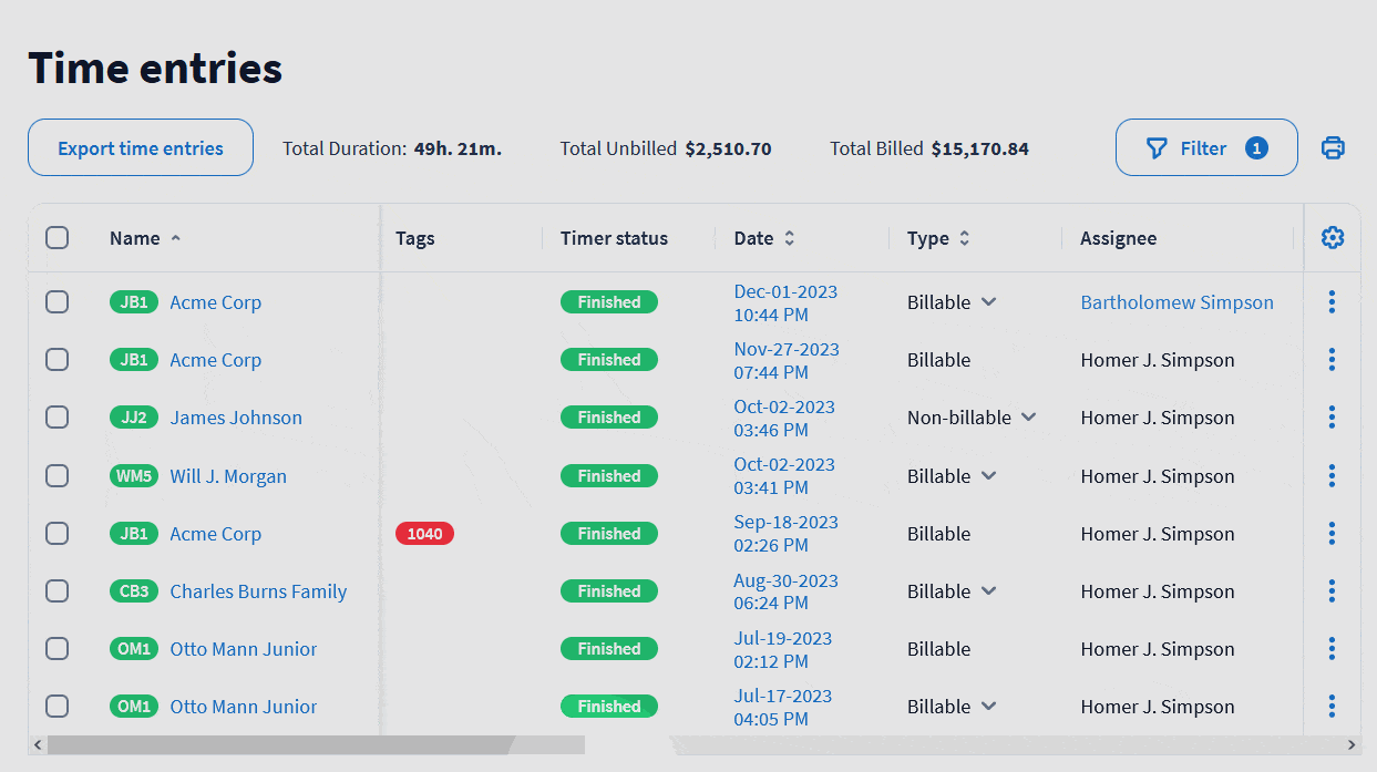 Work with time entry list - TaxDome Help Center